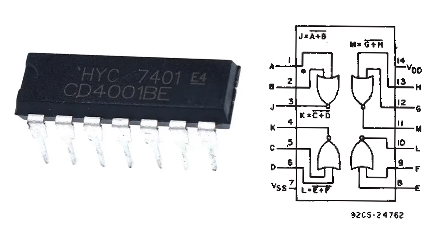 CD4001BE pinout, application & circuit - Kasuo